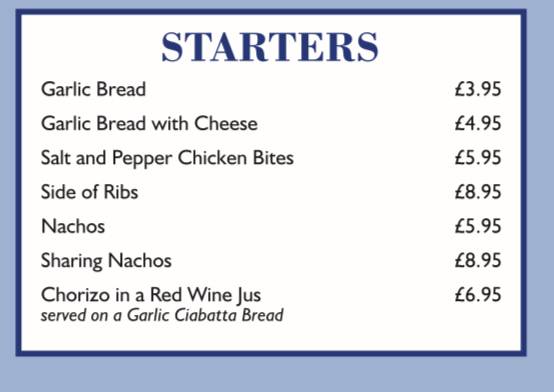 Menu at The Blue Bell pub & bar, Warrington
