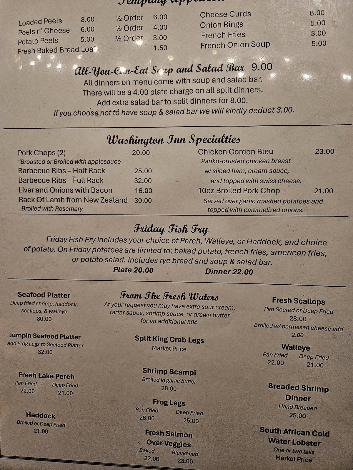 Menu at Washington Inn Supper Club, Cecil