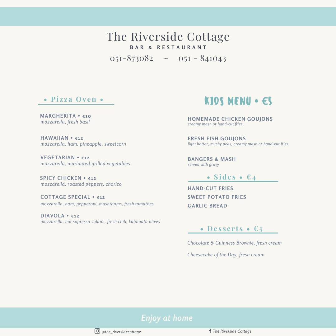 Menu at The Riverside Cottage pub & bar, Waterford, Knockboy Cross