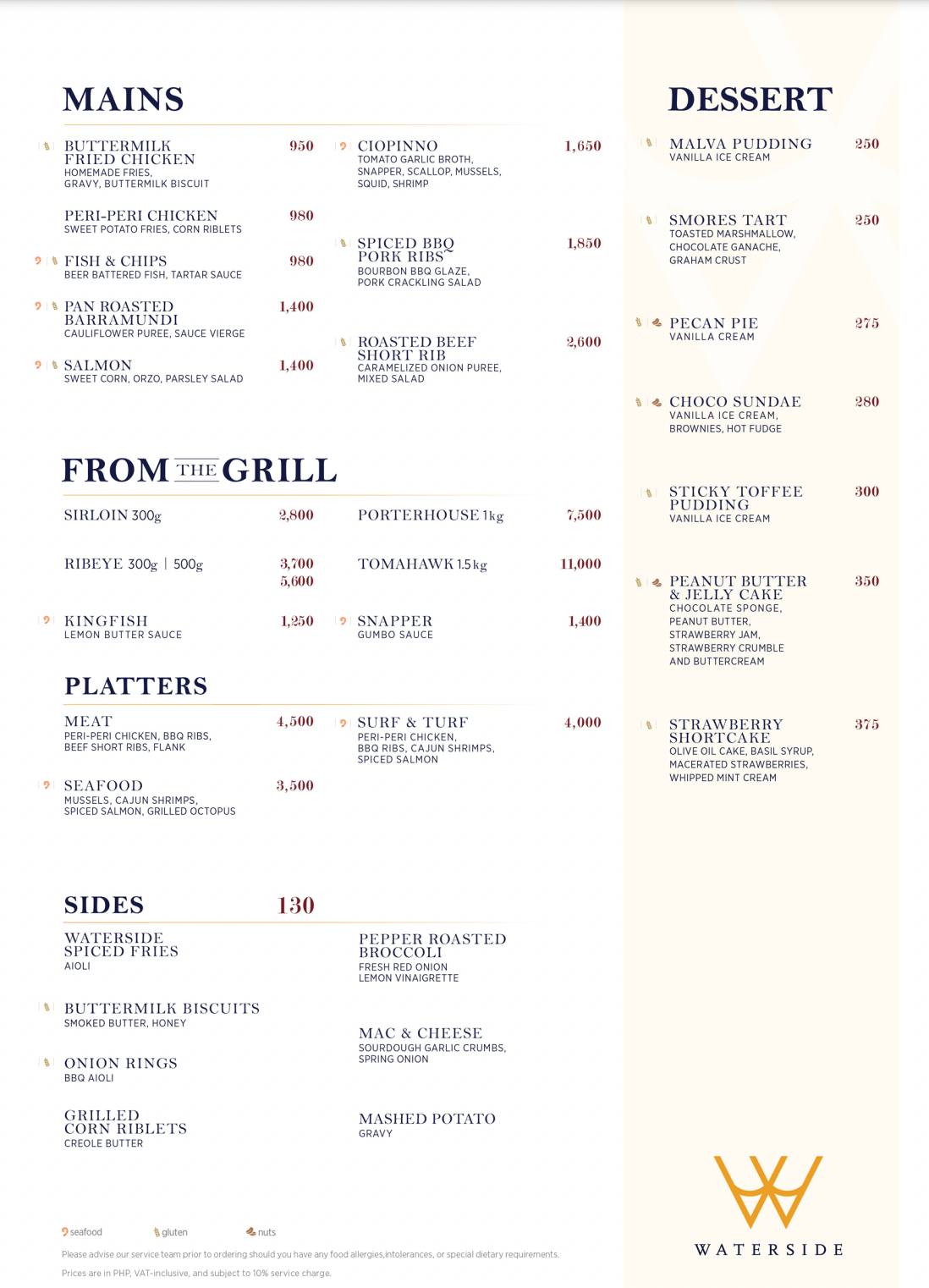 Menu at Waterside restaurant, Parañaque, Entertainment City