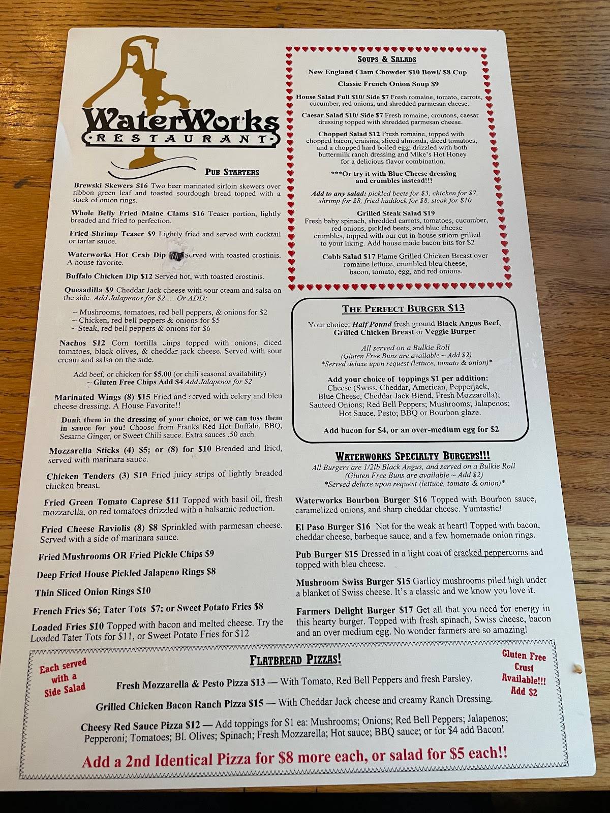 Menu at Waterworks Restaurant, Rockland
