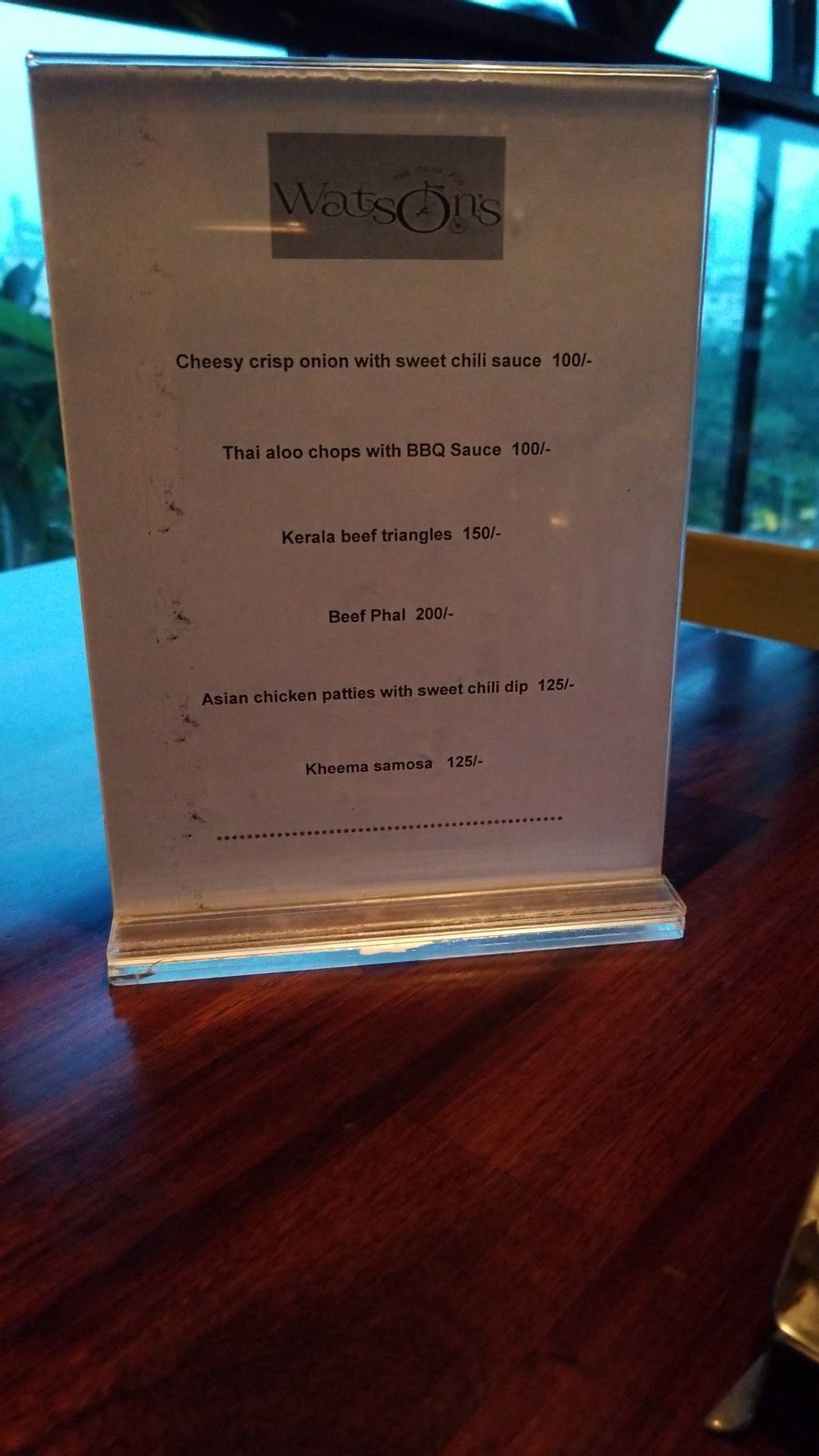 Menu at Watson's Chennai, Chennai