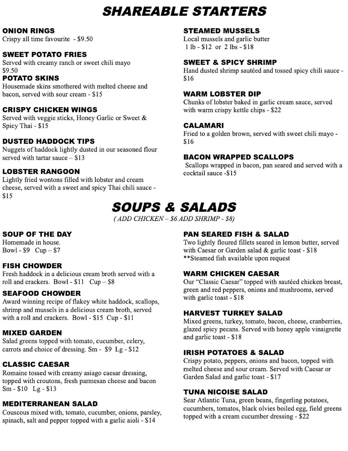 Menu at Waves Seafood & Grill restaurant, Bridgewater