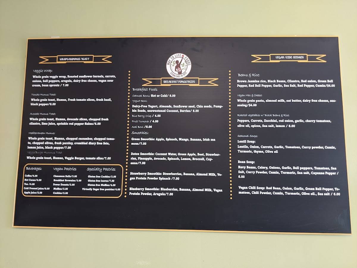 Menu at Way To Life Bakery, Antioch