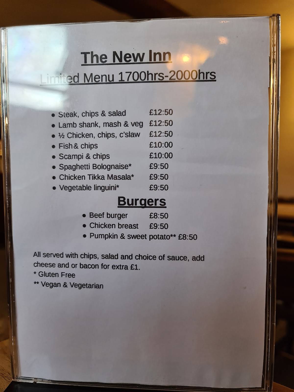 Menu at The New Inn pub & bar, Wedmore