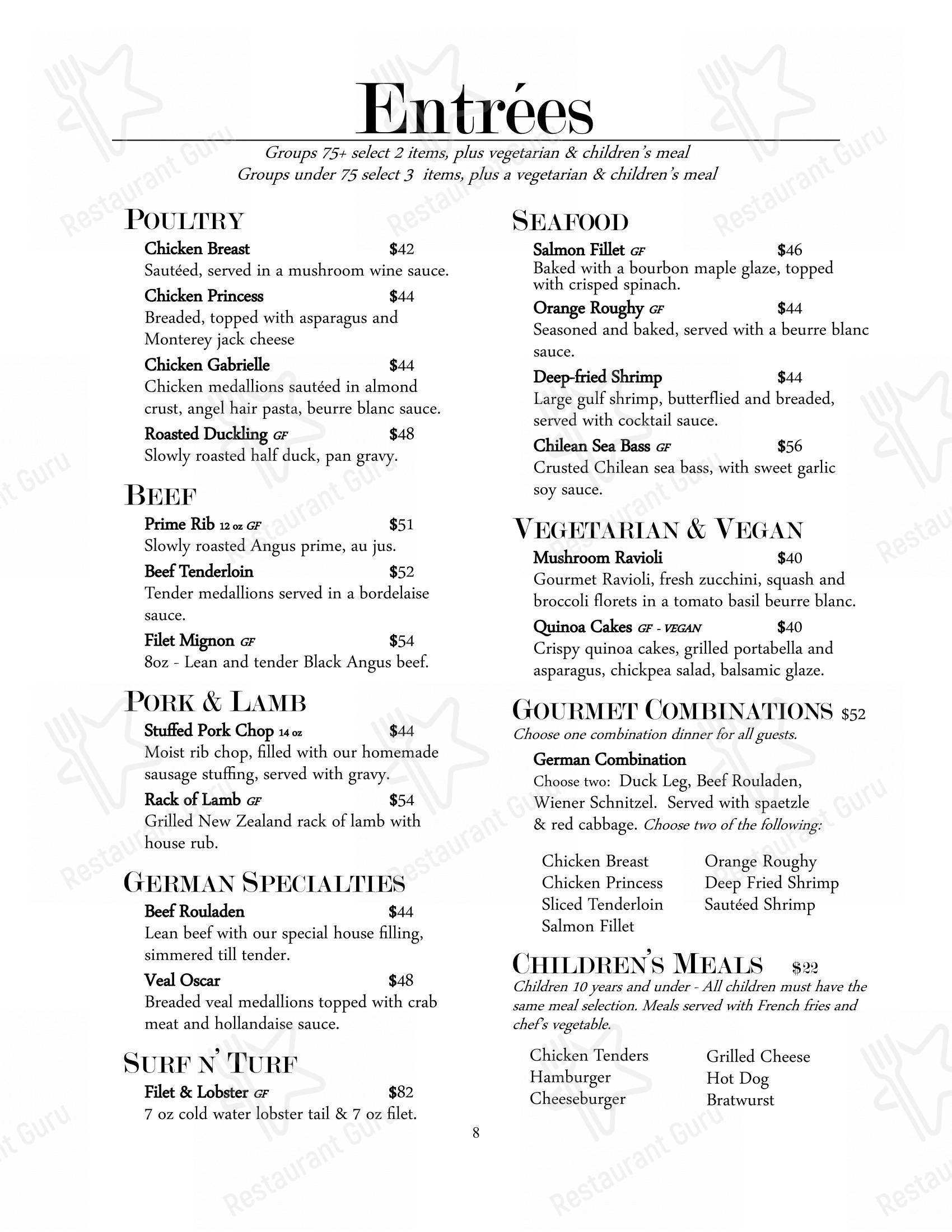 Menu at Weissgerber's Golden Mast Inn restaurant, Okauchee Lake, 5293 ...
