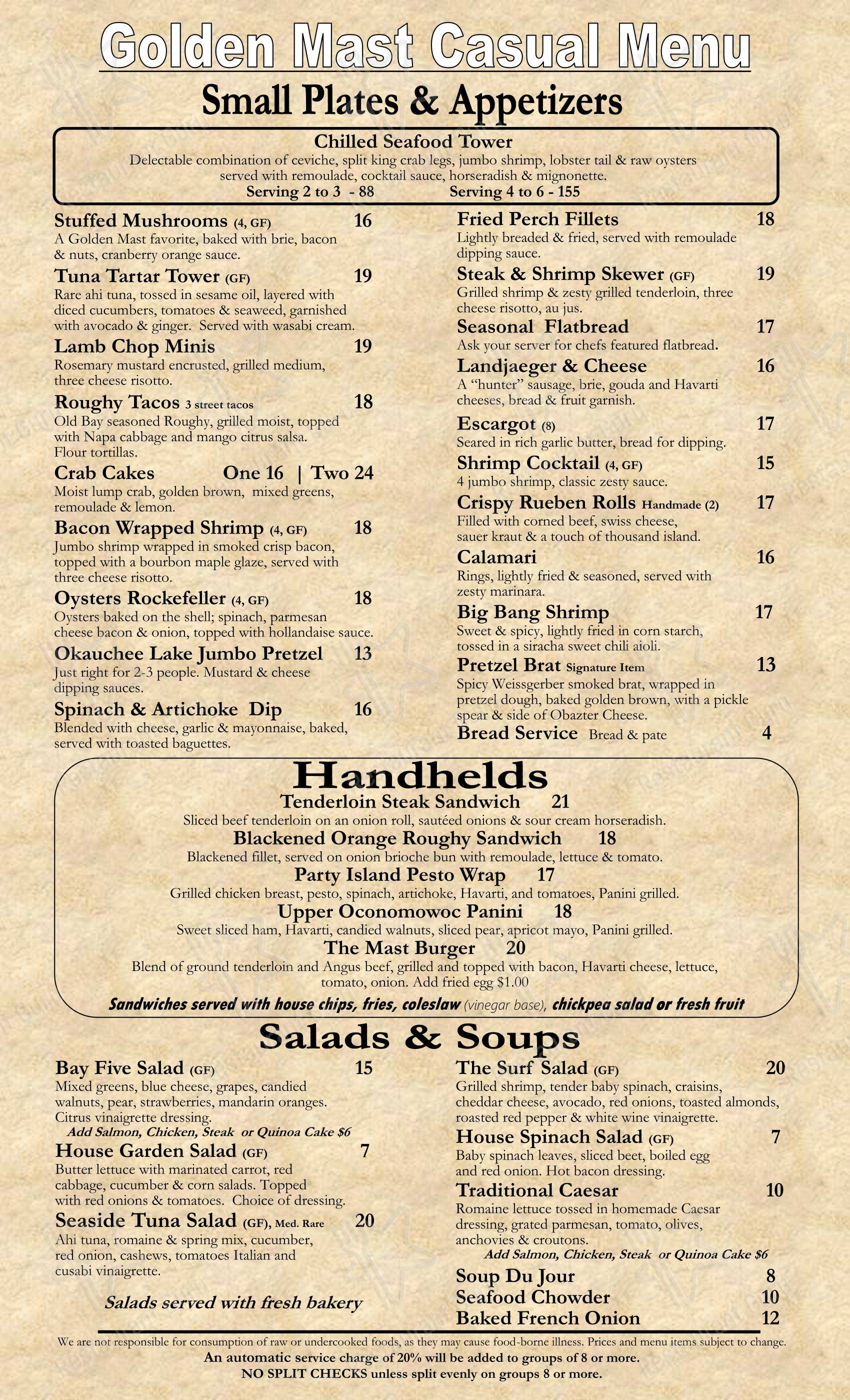 Menu at Weissgerber's Golden Mast Inn restaurant, Okauchee Lake, 5293 ...