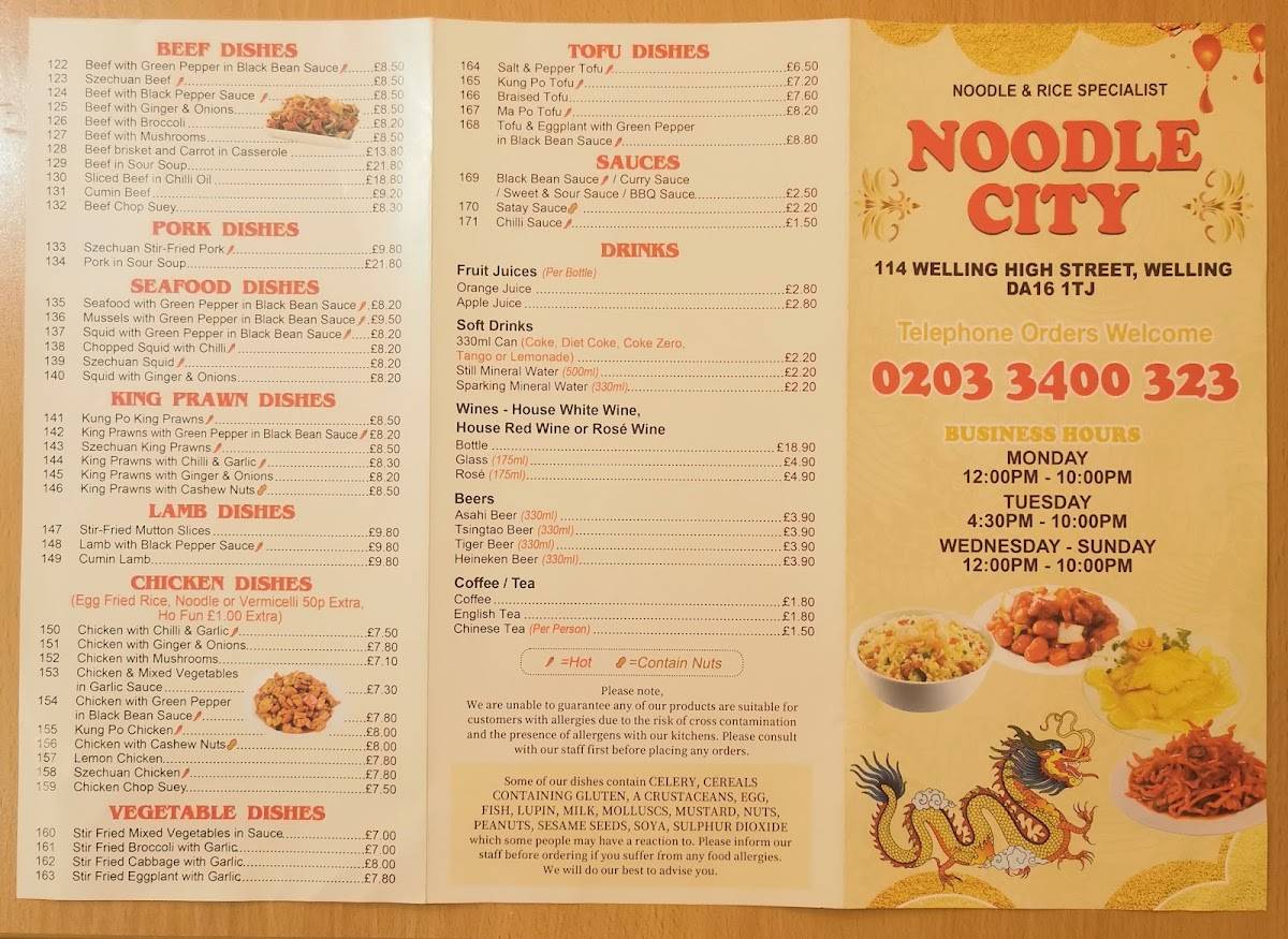 Menu at Welling Noodle City restaurant, Welling, 114 Welling High St