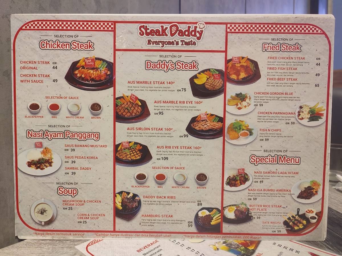Carta del restaurante Steak Daddy - Mall Ciputra Jakarta, West Jakarta