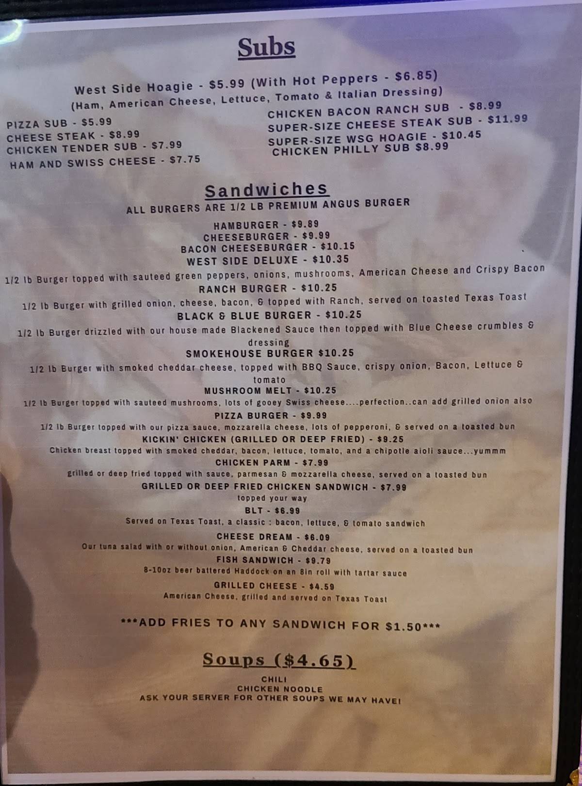 Menu at West Side Grill pub & bar, Kane