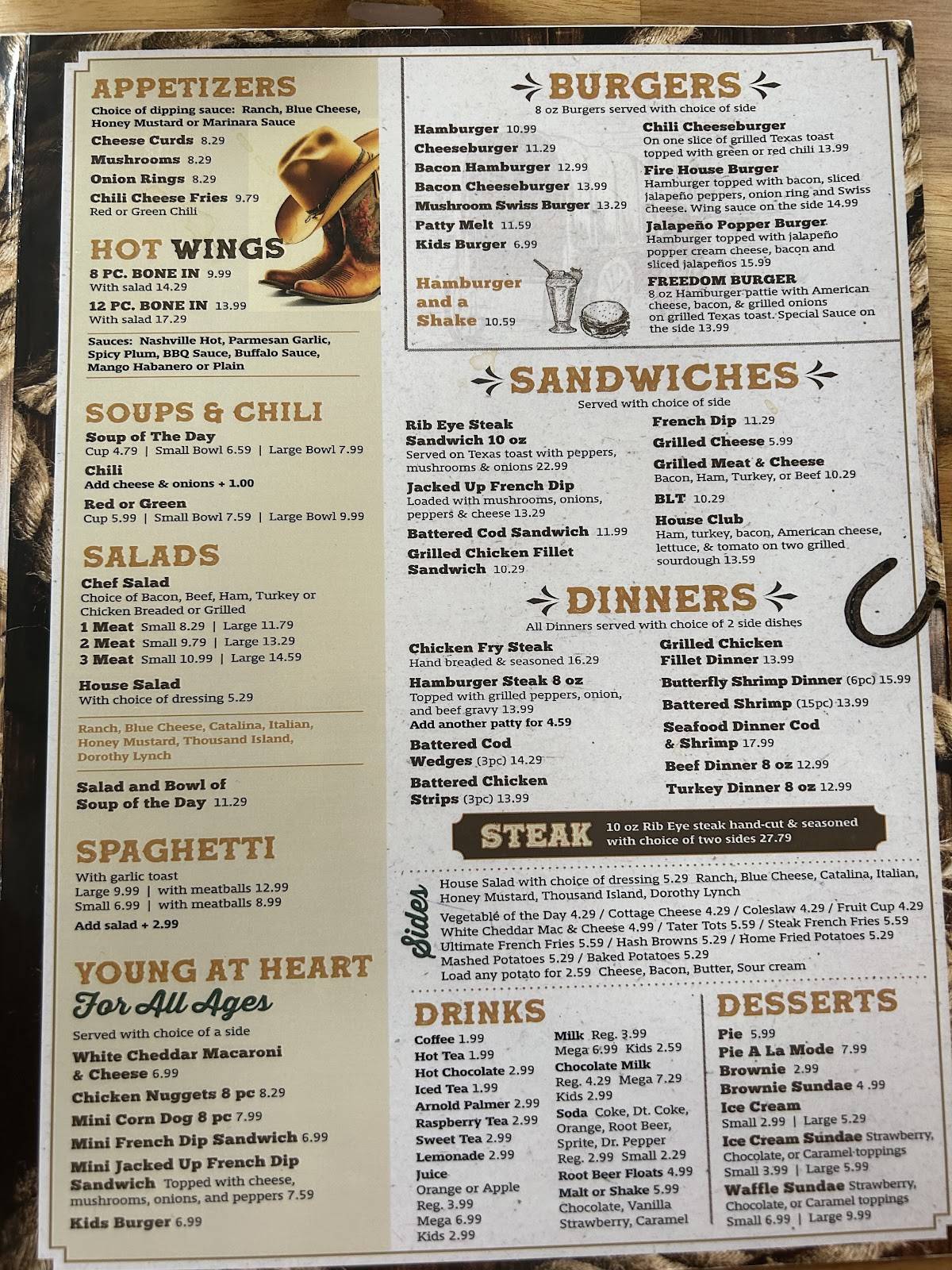 Menu at Western Sky's Family Diner restaurant, Wheatland