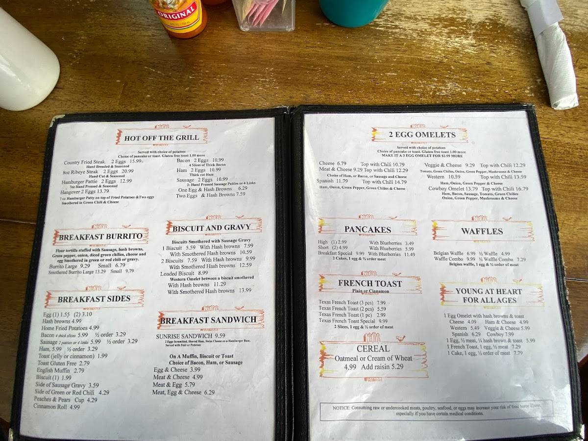 Menu at Western Sky's Family Diner restaurant, Wheatland