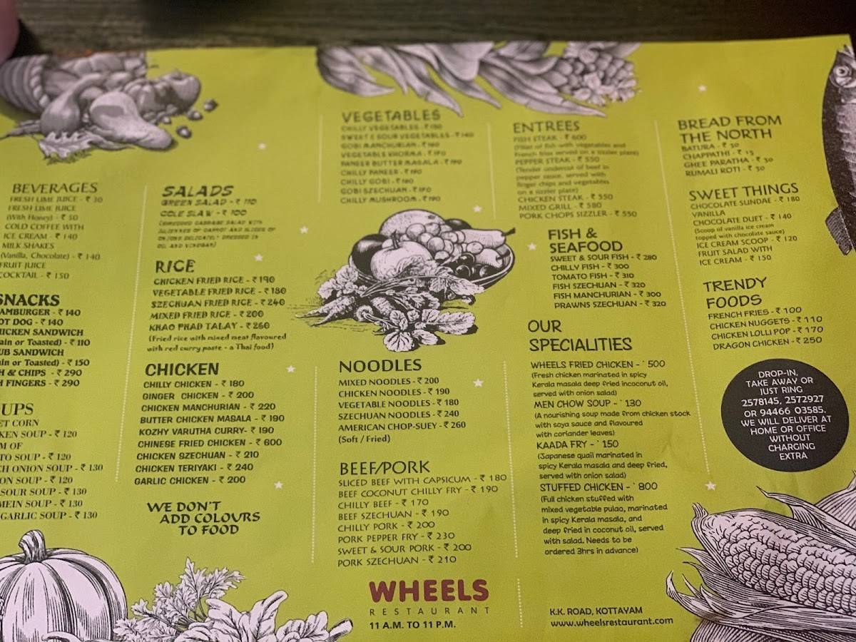 Menu at Wheels Restaurant, Kottayam, Kottayam - Kumily Rd