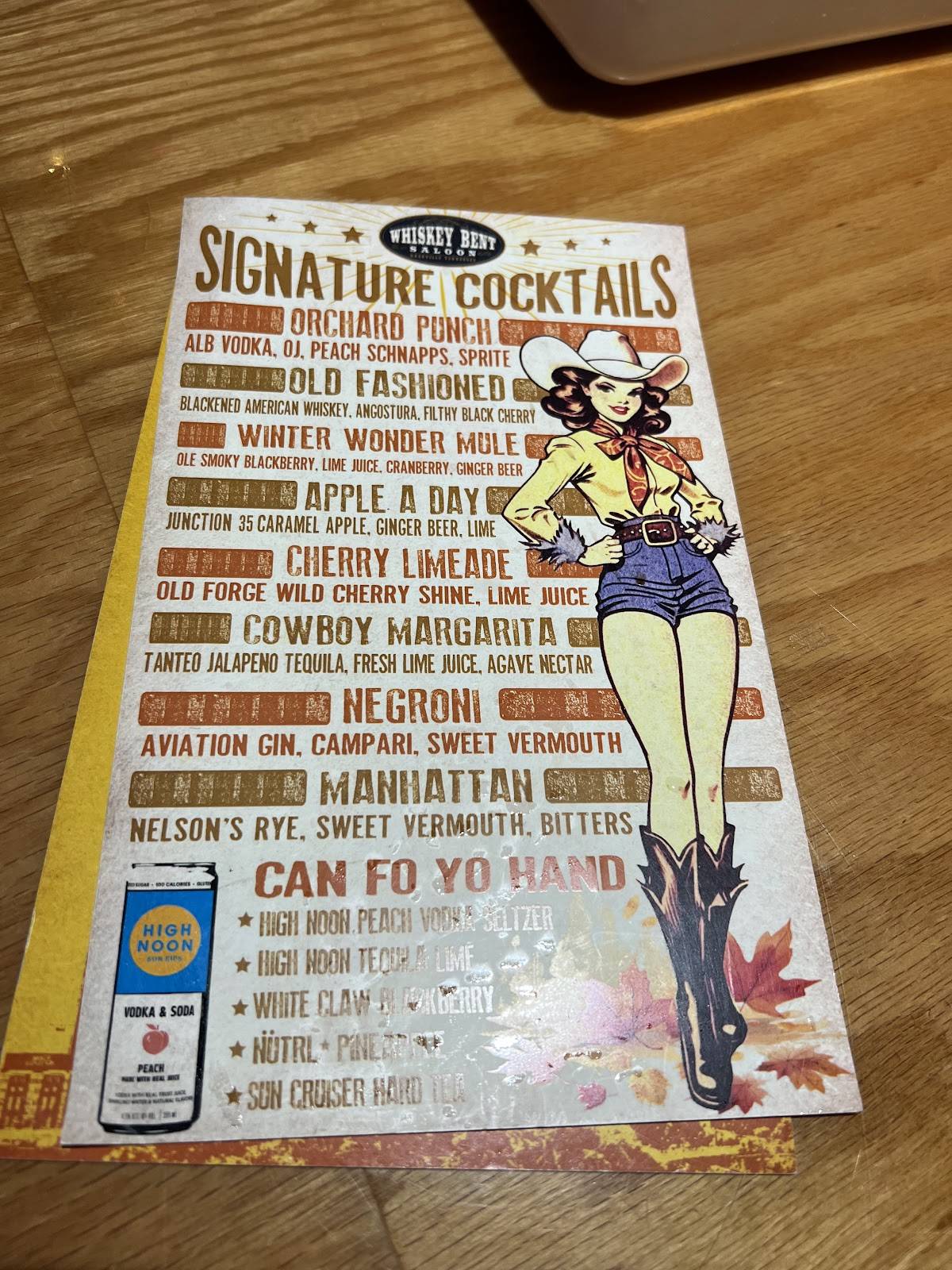 Menu at Whiskey Bent Saloon pub & bar, Nashville