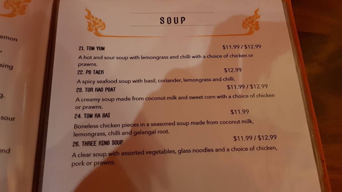 Menu at White Elephant Thai Restaurant, Bunbury