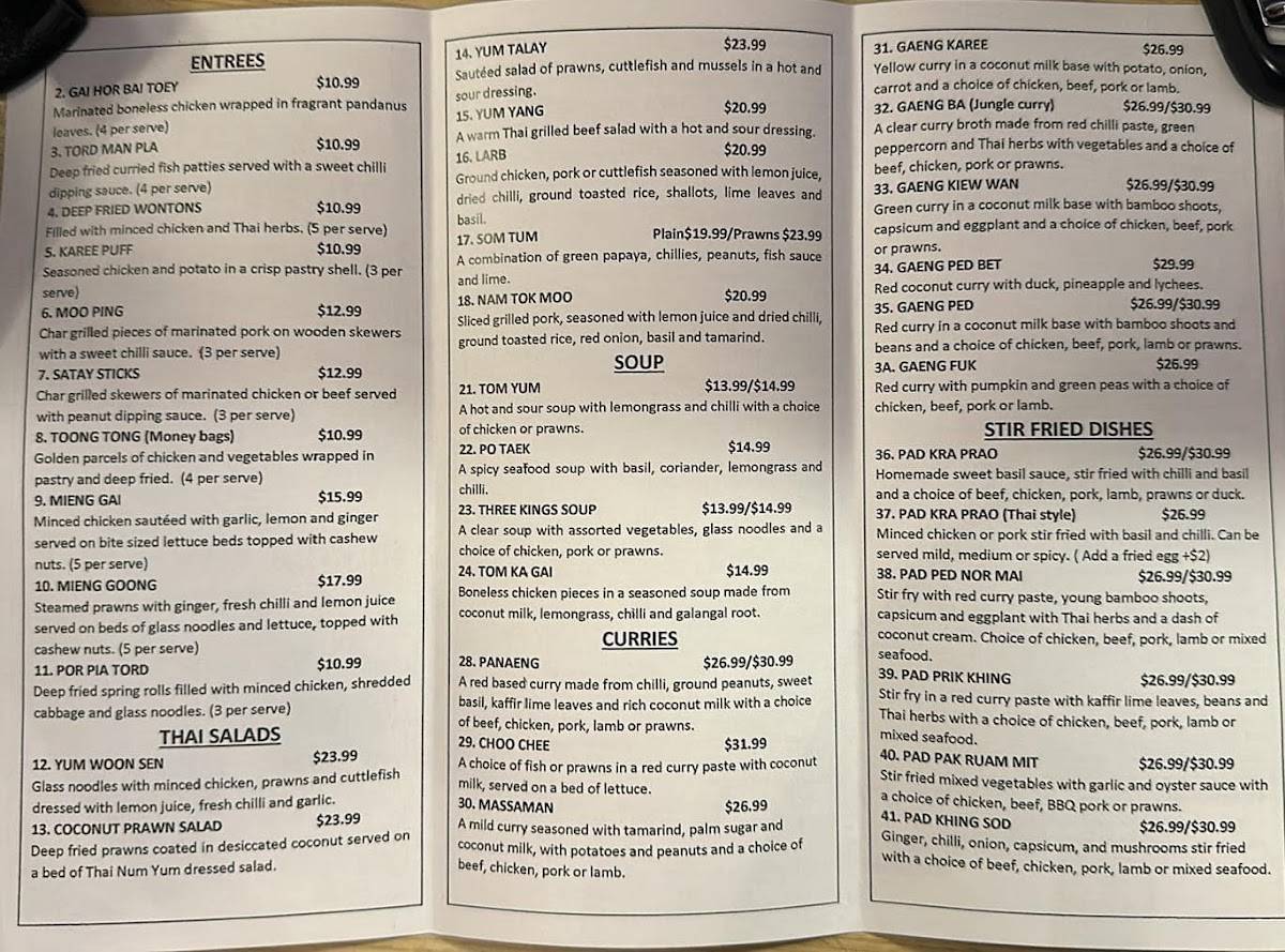 Menu at White Elephant Thai Restaurant, Bunbury