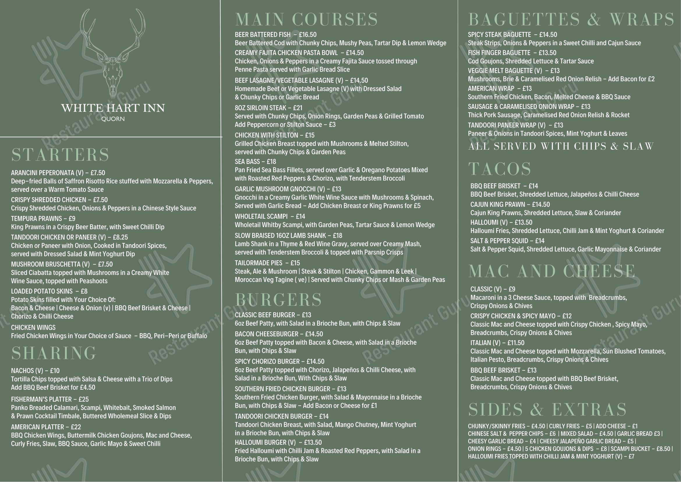 Menu at White Hart Inn pub & bar, Loughborough