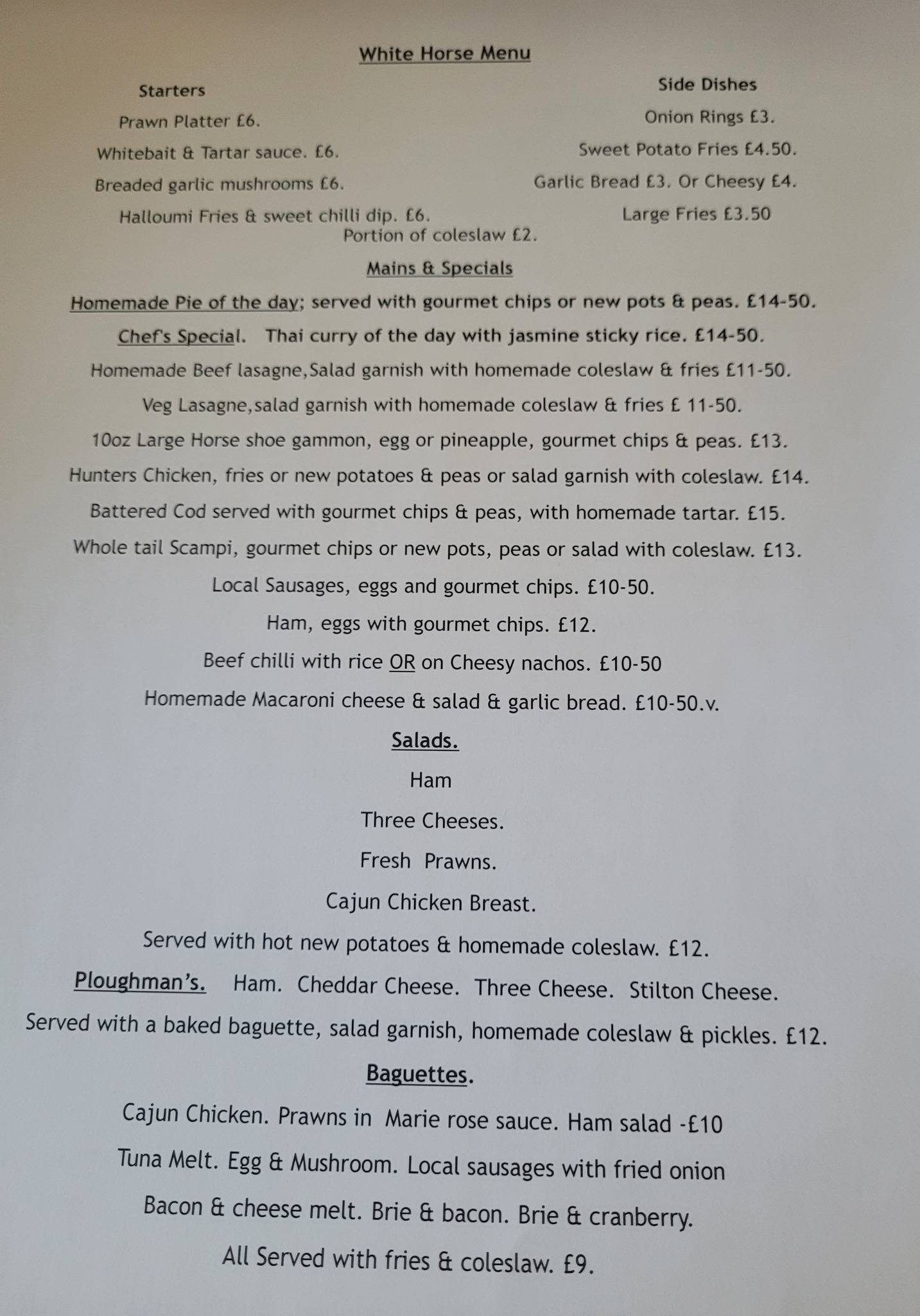 Menu at White Horse pub & bar, Cambridge, 20-22 High St