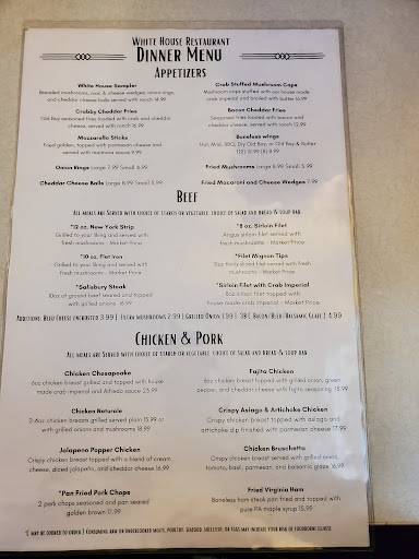 Menu at White House Restaurant, Meyersdale