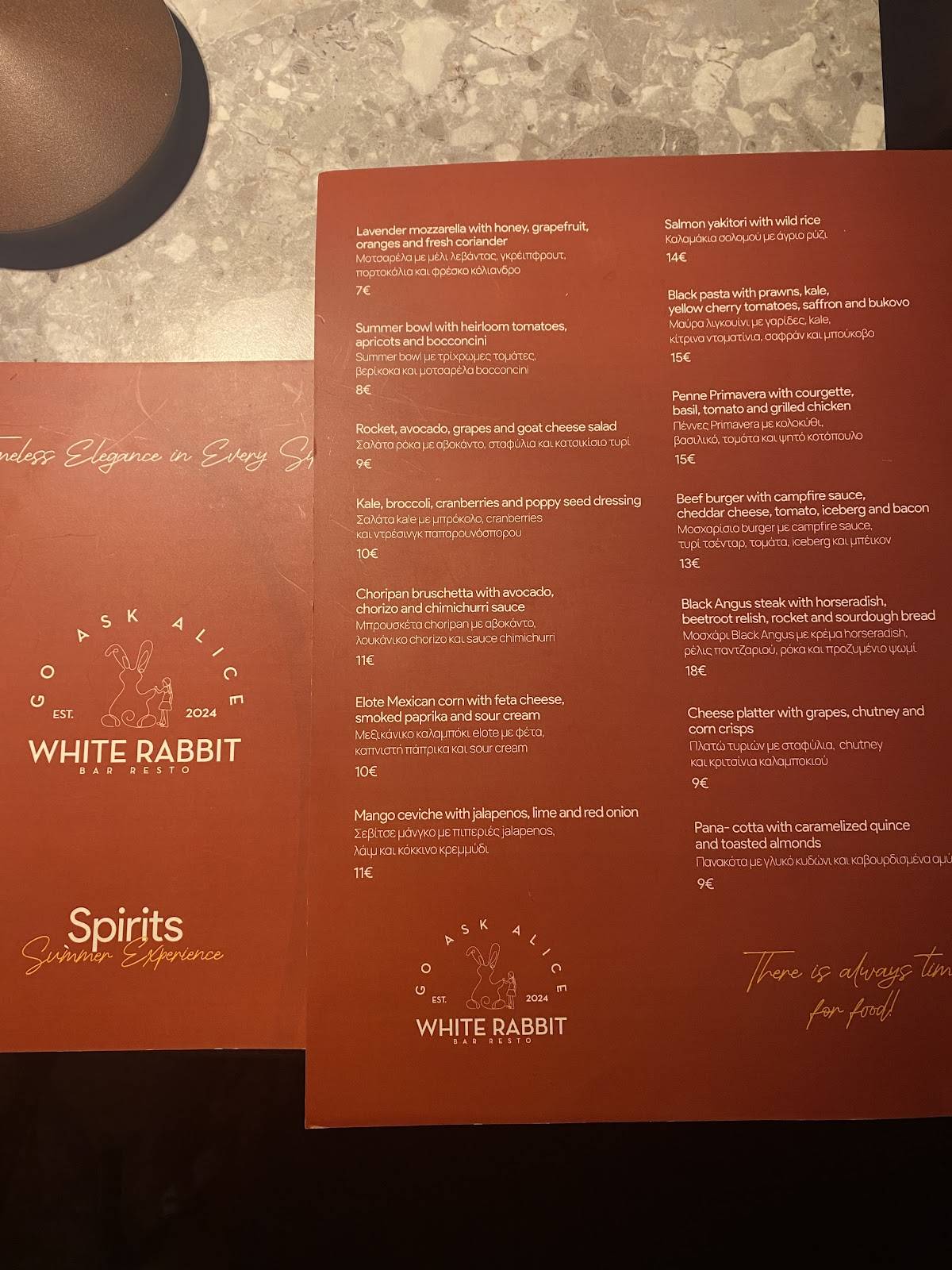 Menu at White Rabbit_spirits & bites, Selianitika