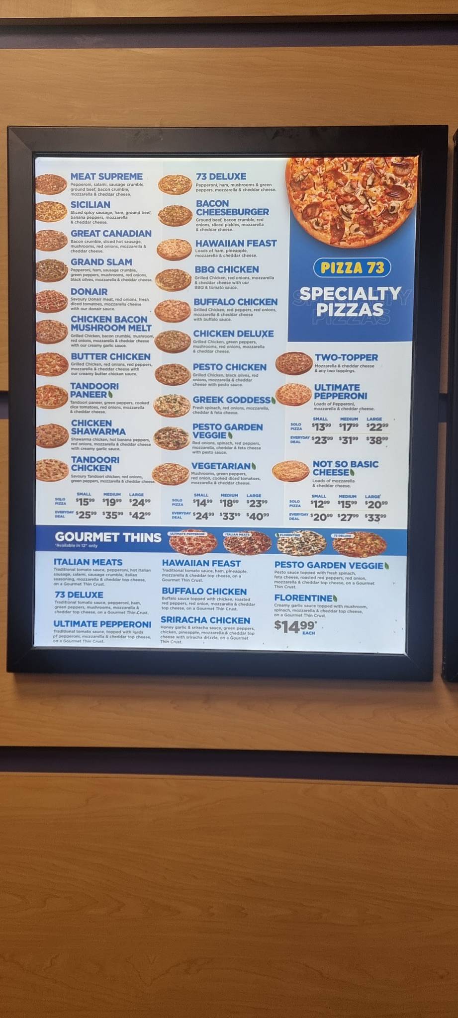 Menu at Pizza 73 restaurant, Whitecourt