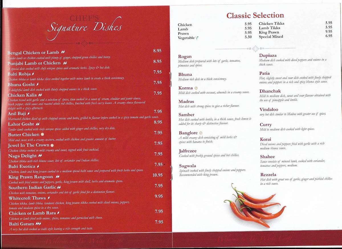 Menu at Whitecroft Indian Bar & Restaurant, Accrington