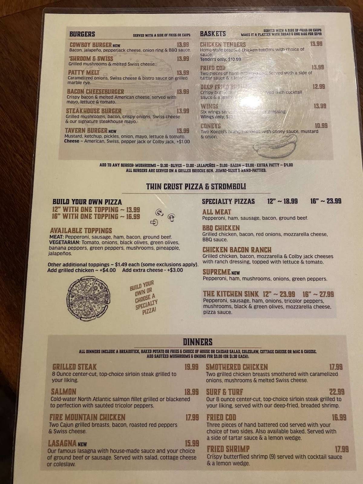 Menu at White's Streetside Tavern pub & bar, Montrose