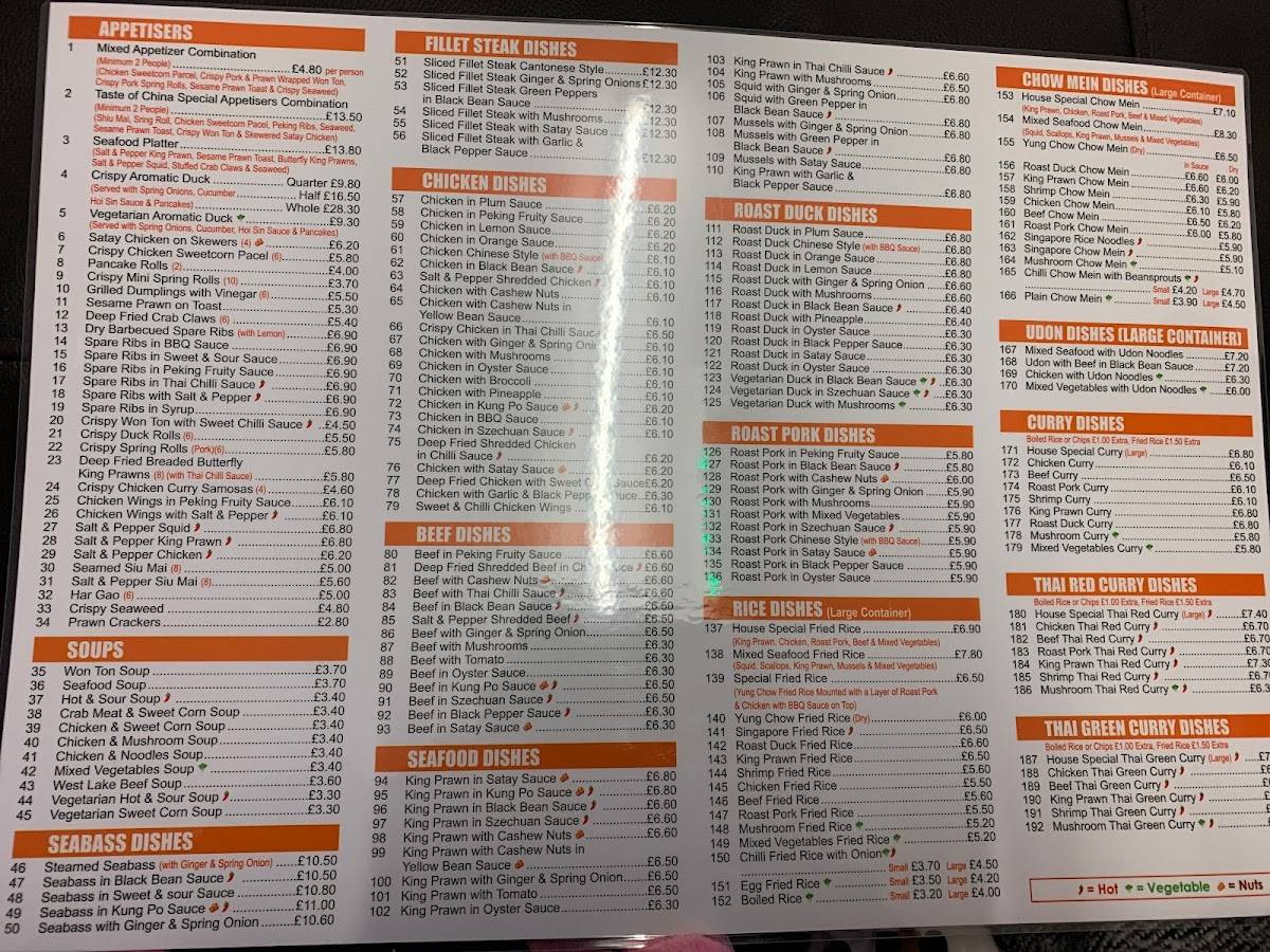 Menu at Taste of China restaurant, Widnes