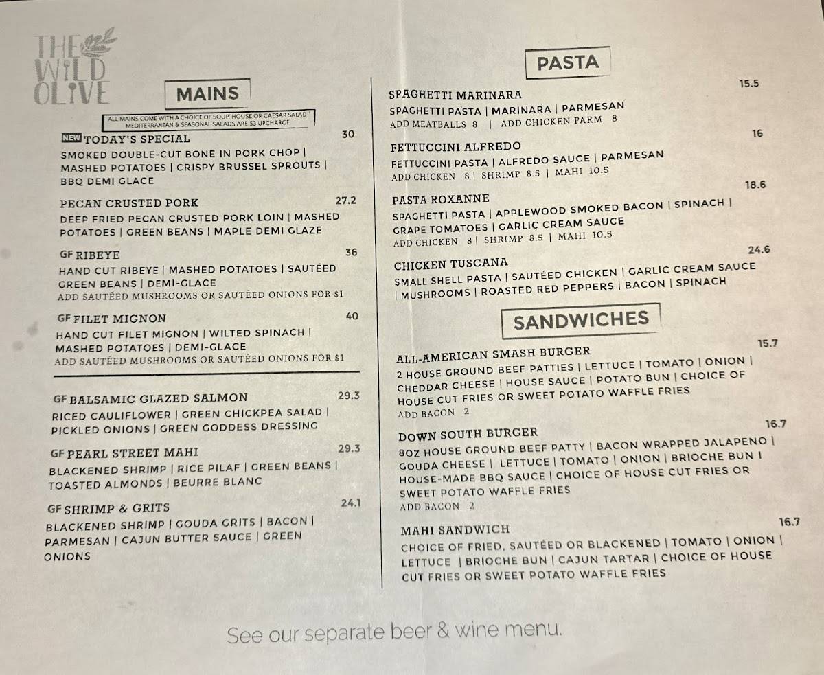 Menu at Wild Olive restaurant, Crestview