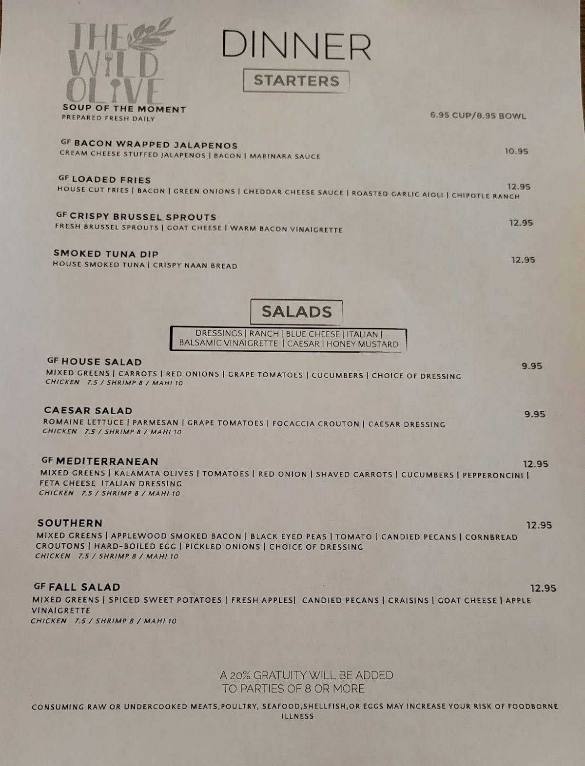 Menu at Wild Olive restaurant, Crestview