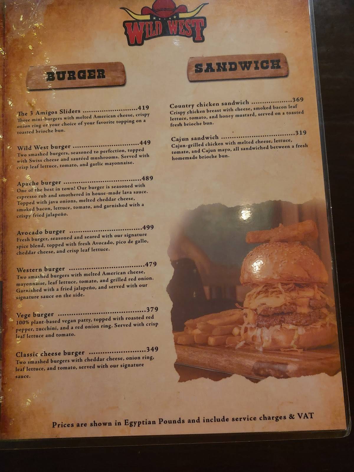 Menu at Wild West restaurant, Sharm El-Sheikh