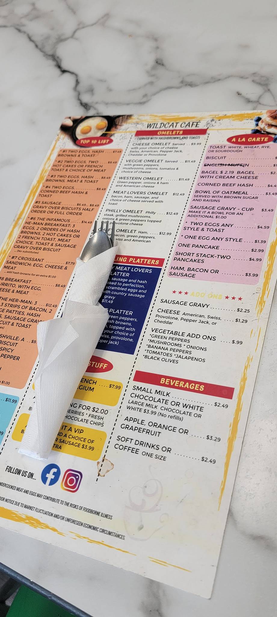 Menu at Wildcat Café cafe, Mogadore