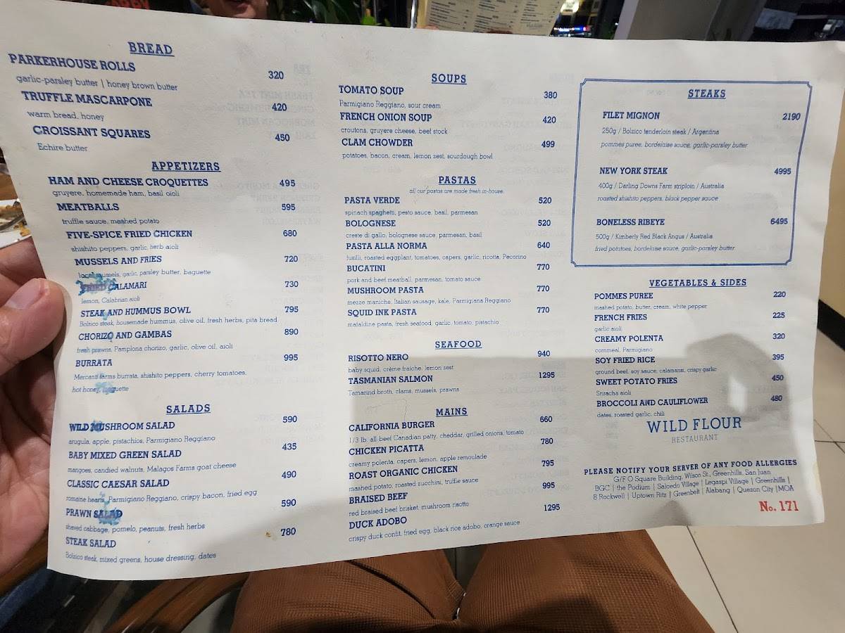 Menu at Wildflour Restaurant - Greenhills, San Juan, Ground Floor