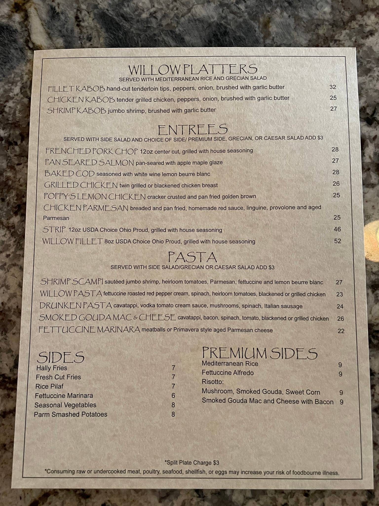 Menu at Willow Bistro pub & bar, Canton