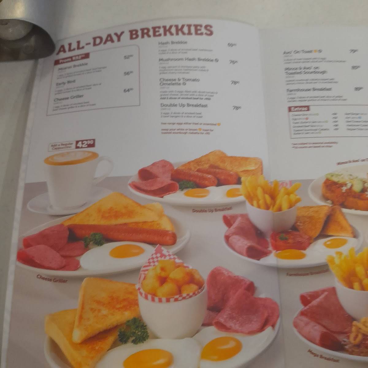 Menu at Wimpy restaurant, Cape Town, Shop L14B