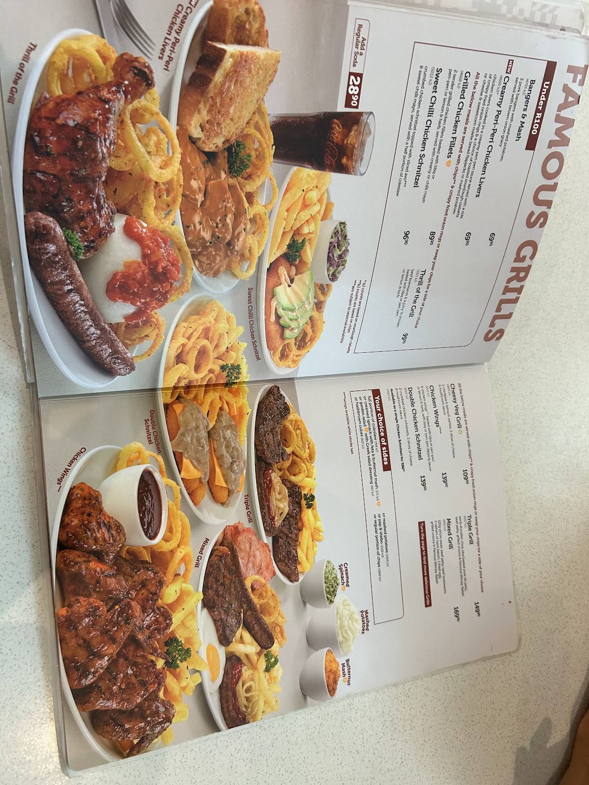 Menu at Wimpy restaurant, Cape Town, Cape Gate Shopping Centre