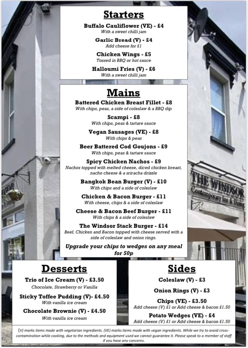 Menu at Windsor pub & bar, Penarth, 95 Windsor Rd