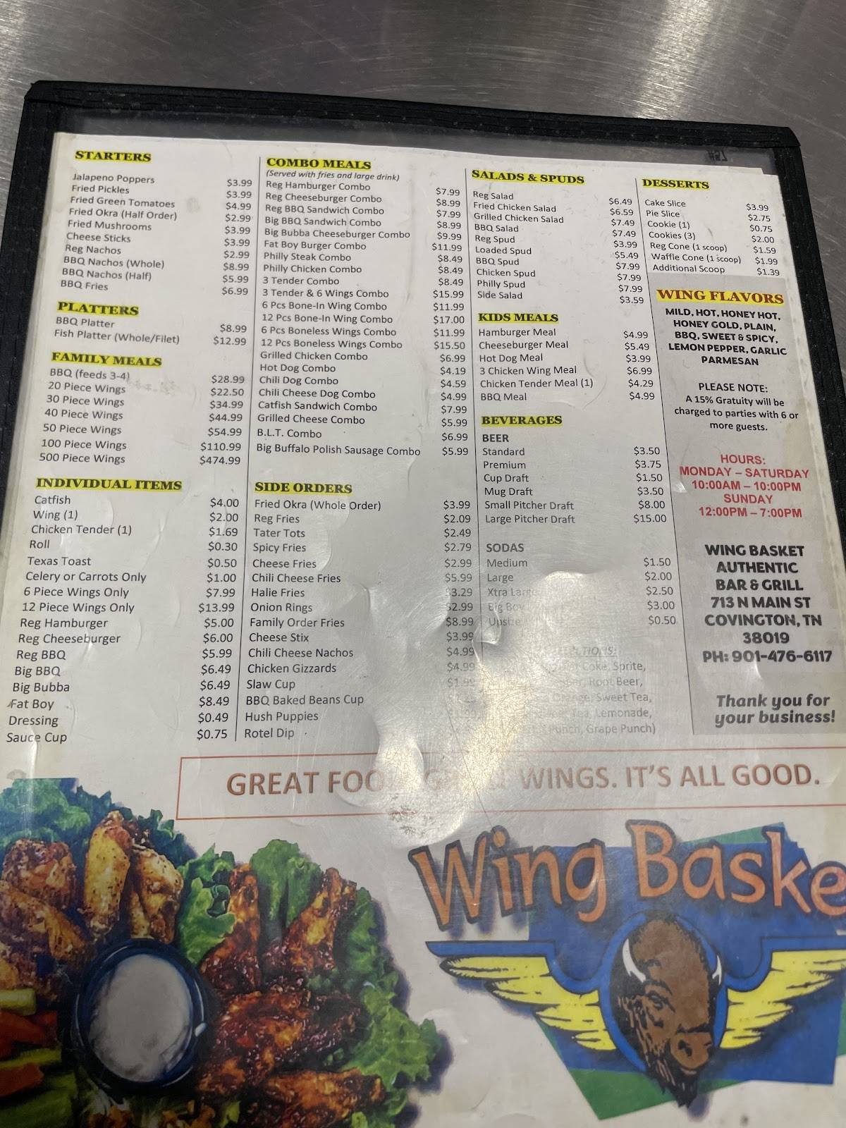 Menu at Wing Basket restaurant, Covington
