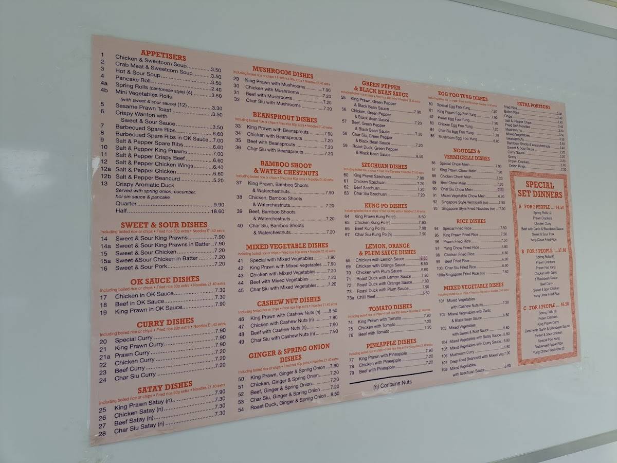 Menu at Wing Lee fast food, York, Shipton Rd