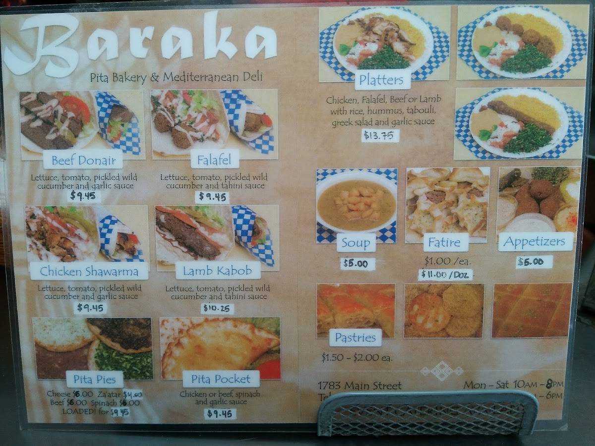 Menu at Baraka Pita Bakery & Restaurant, Winnipeg