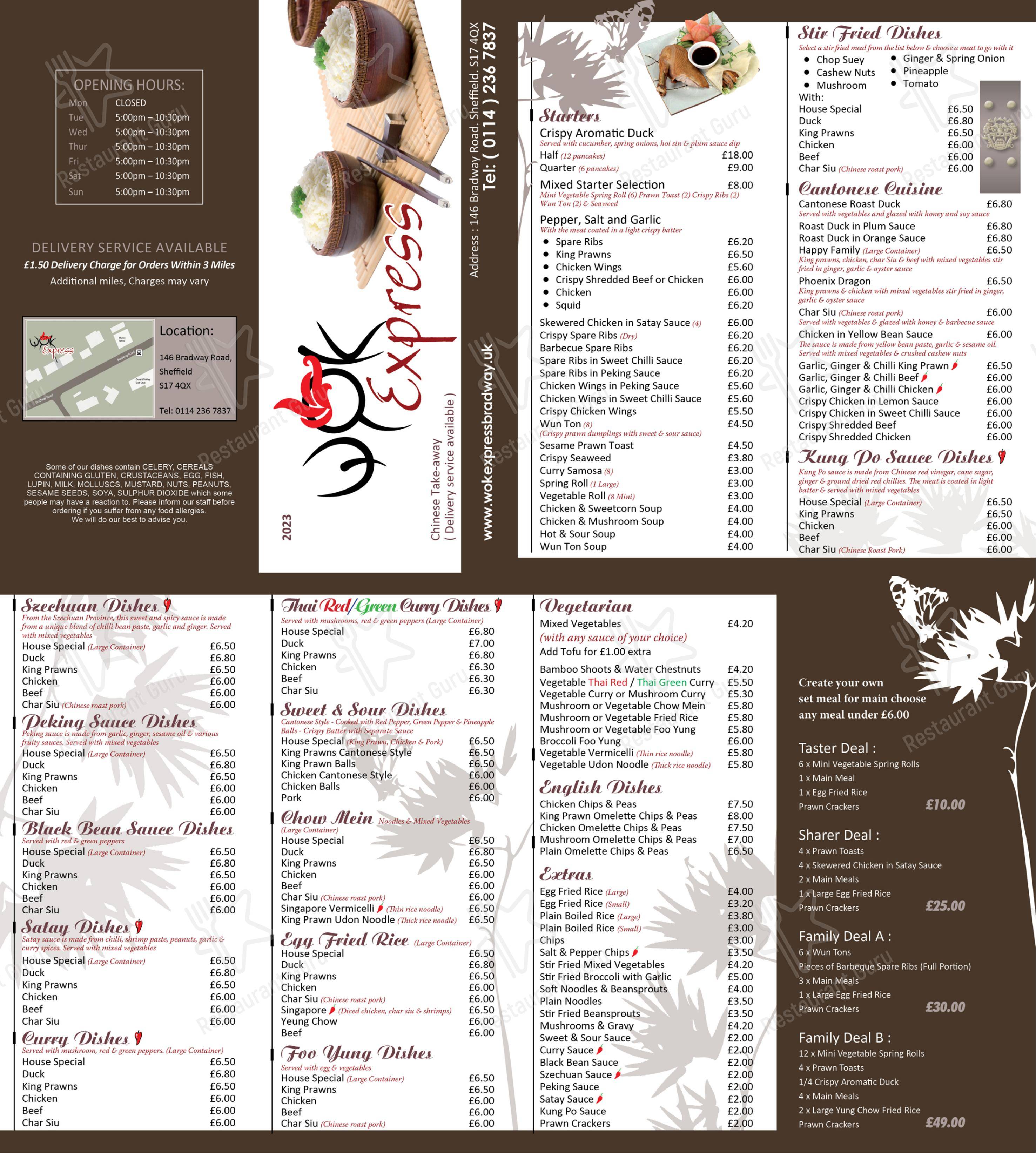 Menu at Wok Express fast food, Sheffield, 146 Bradway Rd