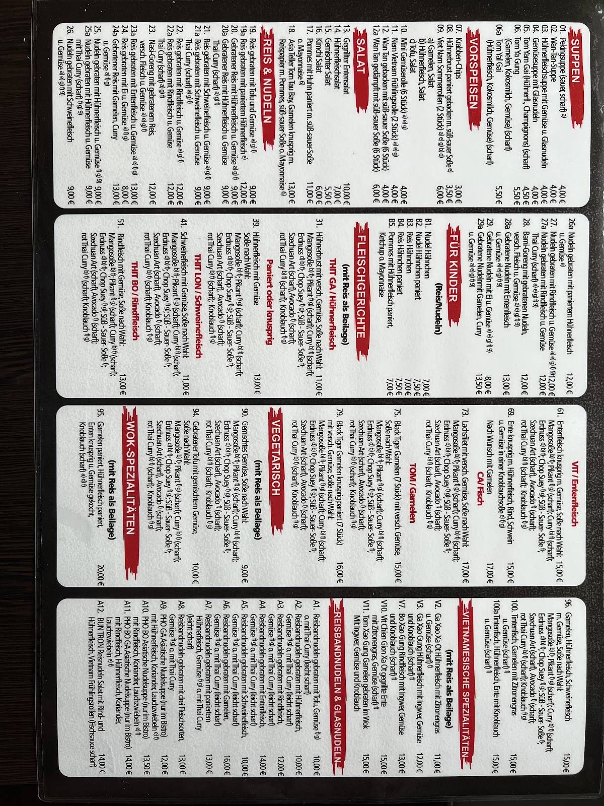 Menu au Wok Oberkirch restaurant, Oberkirch