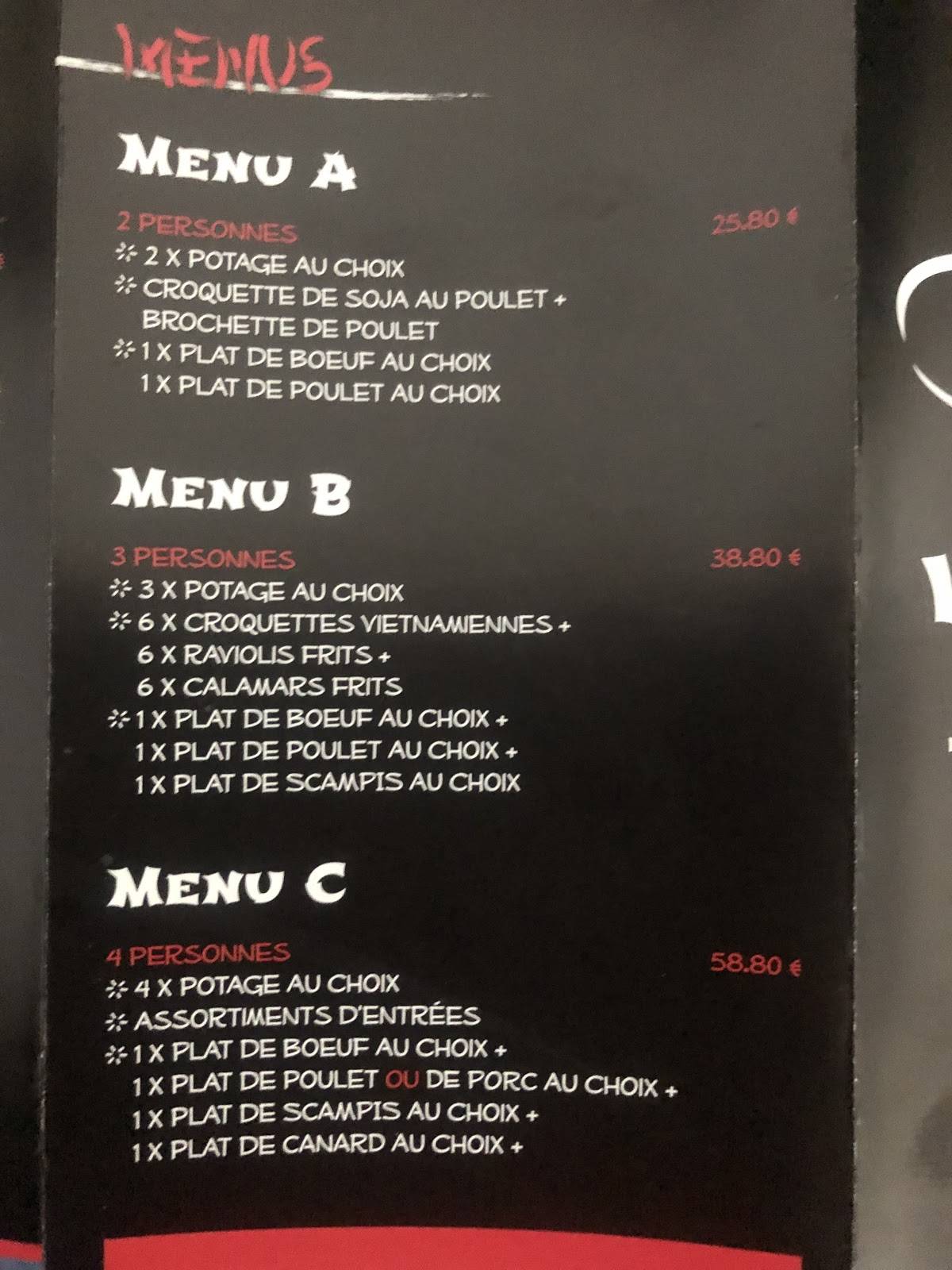Menu at Wok d'Asie, Perwez