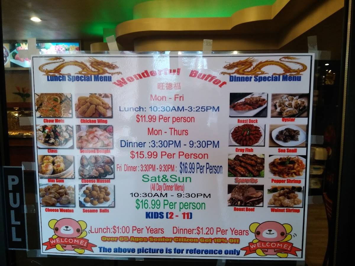 Menu at Wonderful Buffet restaurant, Bellingham