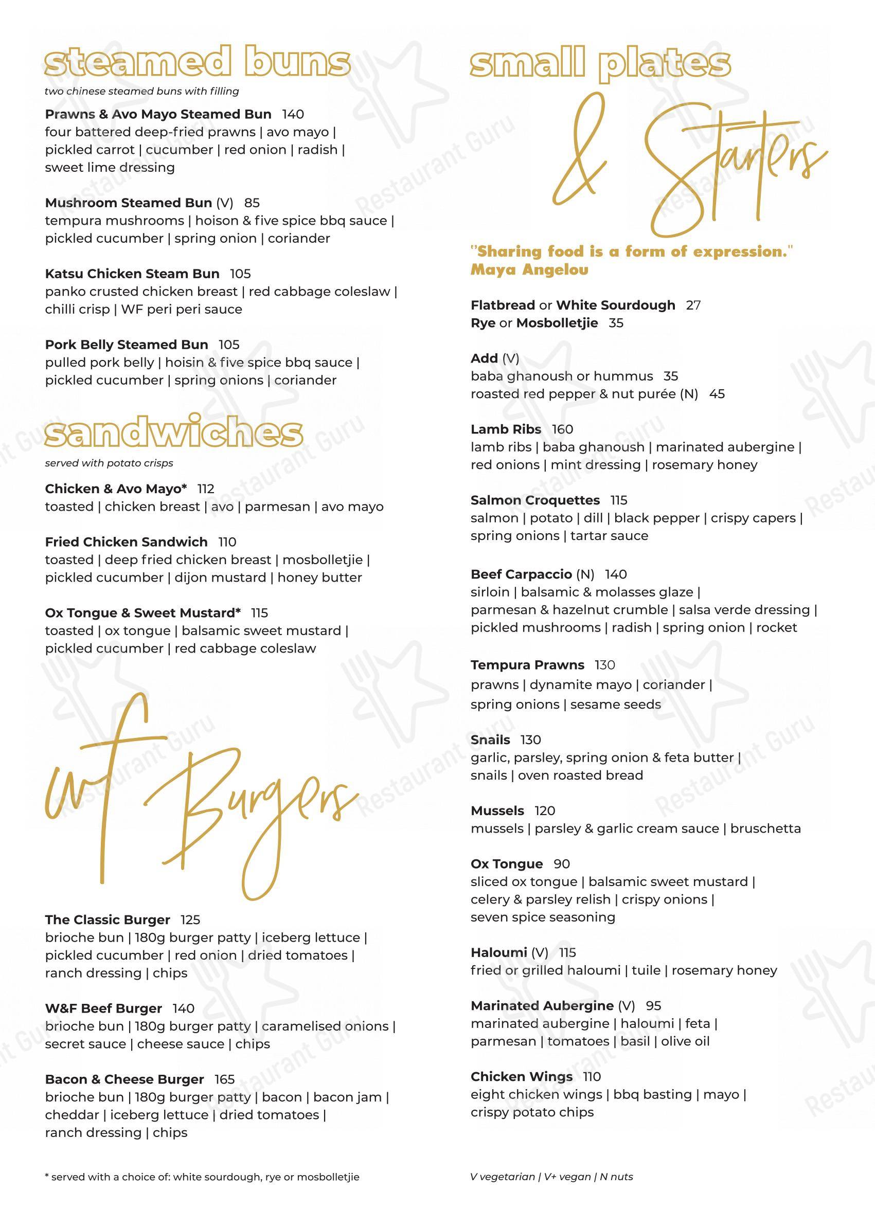 Menu at Wood & Fire restaurant, Pretoria, Veale St