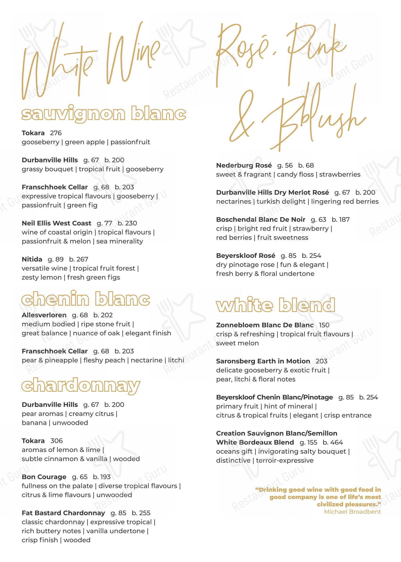 Menu at Wood & Fire restaurant, Pretoria, Veale St