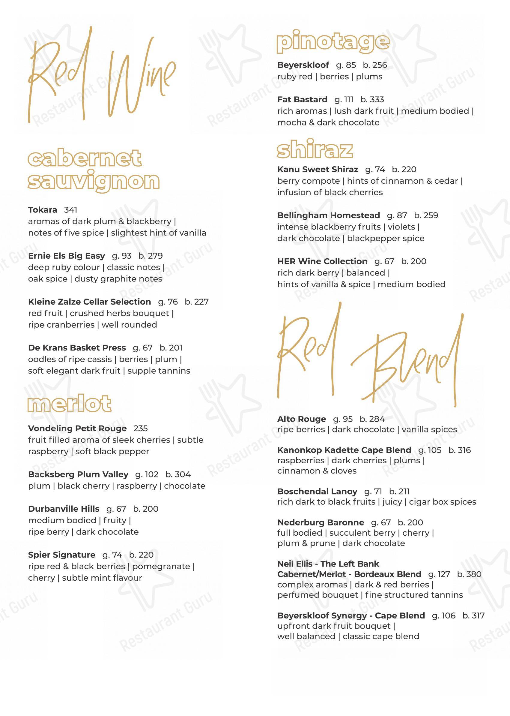 Menu at Wood & Fire restaurant, Pretoria, Veale St