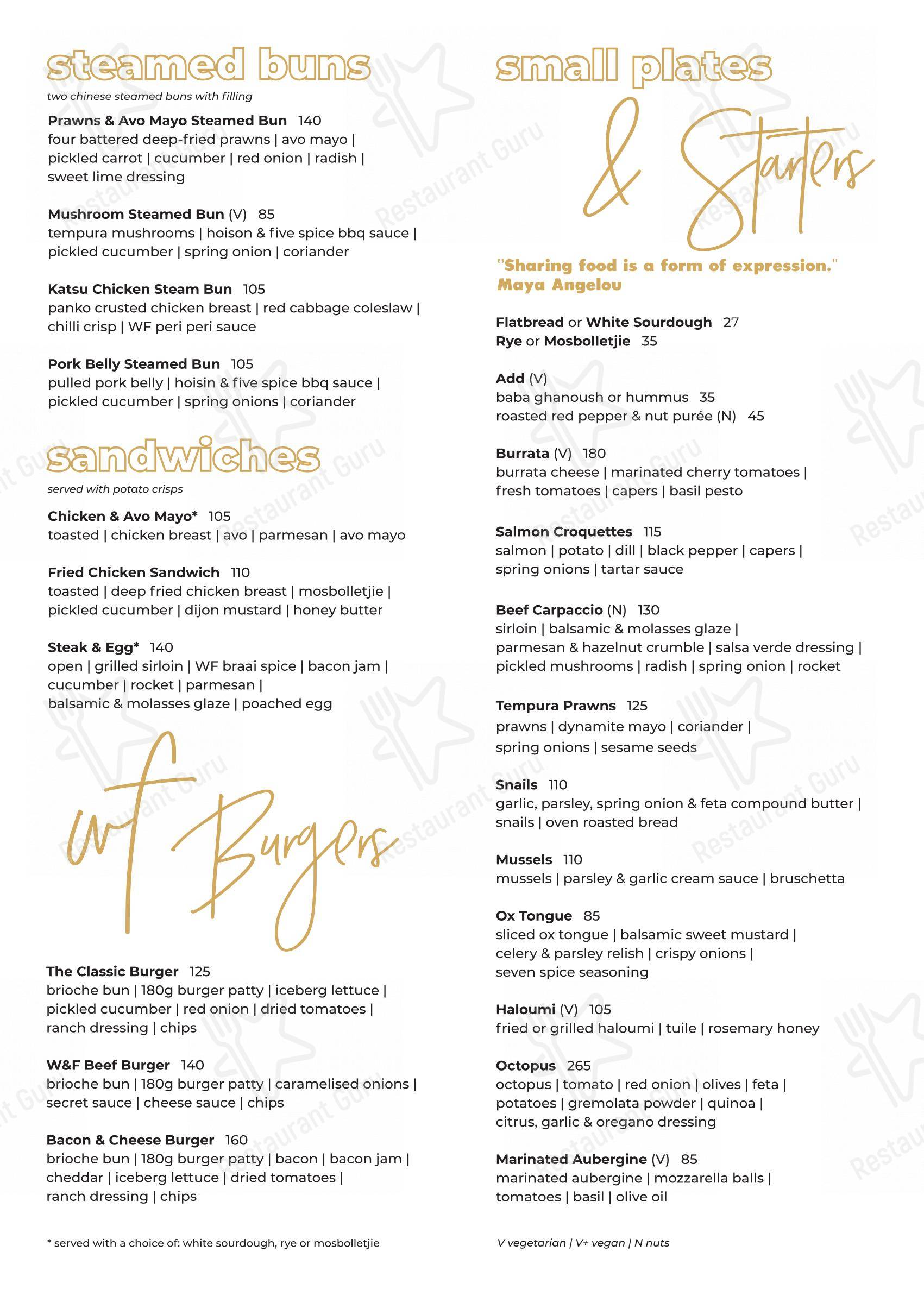 Menu at Wood & Fire restaurant, Pretoria, Veale St