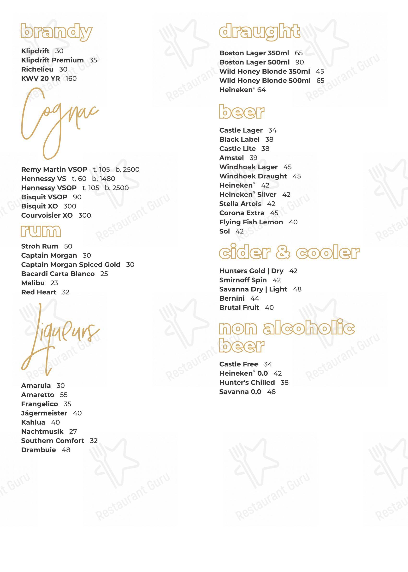 Menu at Wood & Fire restaurant, Pretoria, Veale St