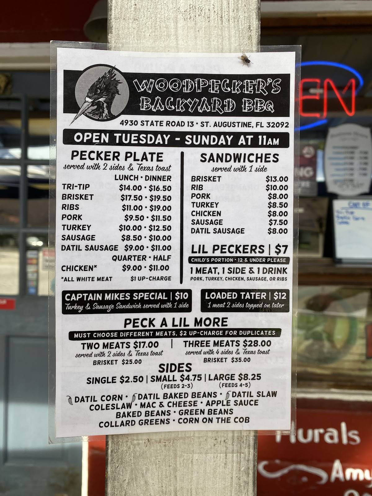 Menu at Woodpeckers Backyard BBQ, Jacksonville